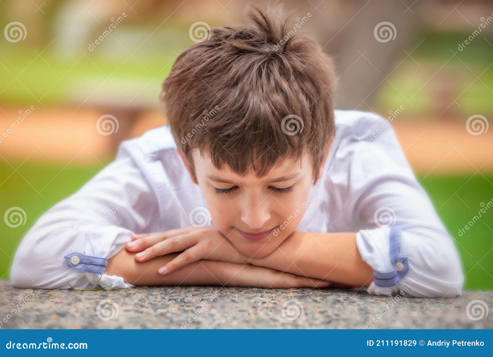 Brooding Boy in the Park Outdoors Stock Image - Image of little, eyes ...
