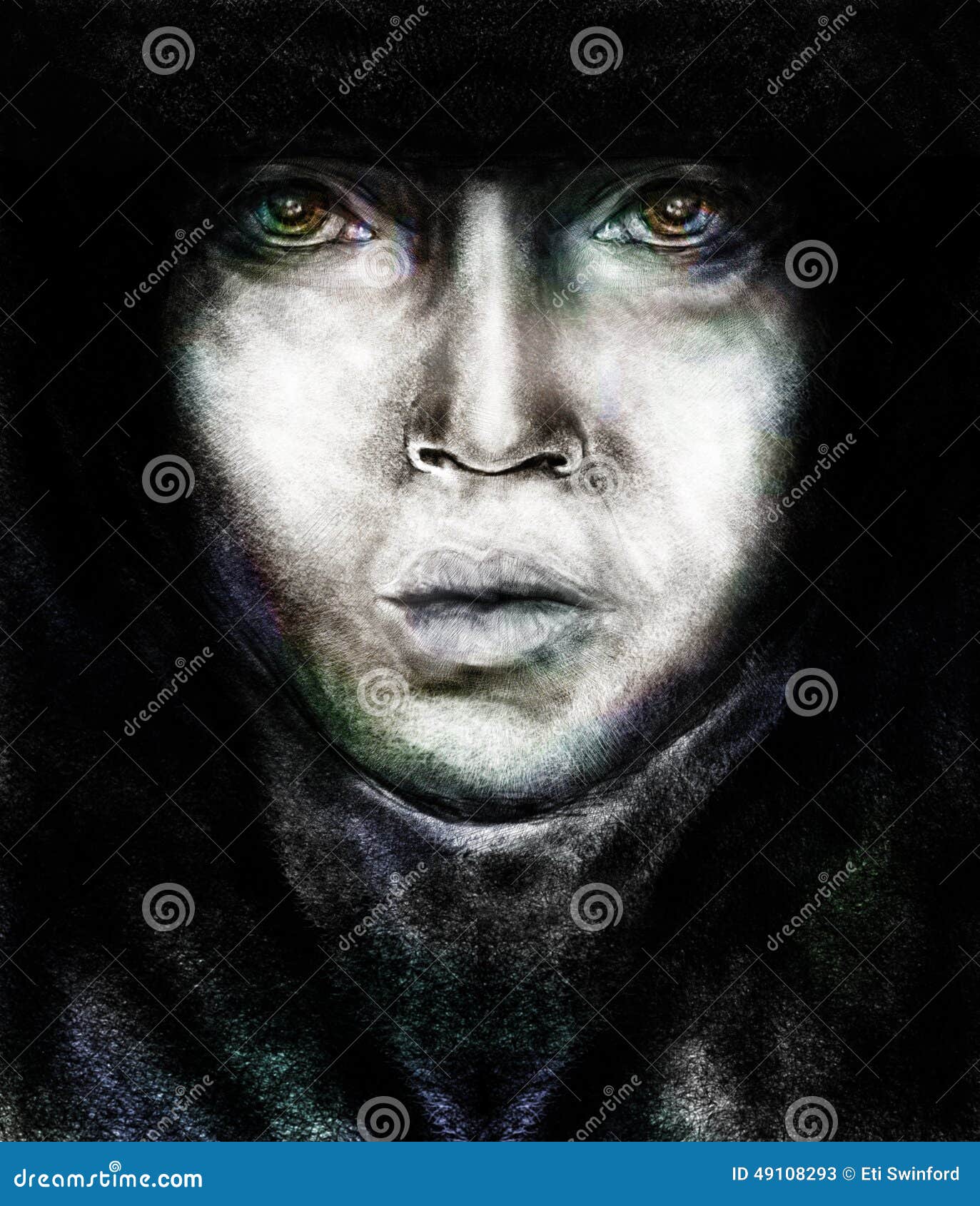 Portrait of Brooding Hooded Person Stock Illustration - Illustration of ...