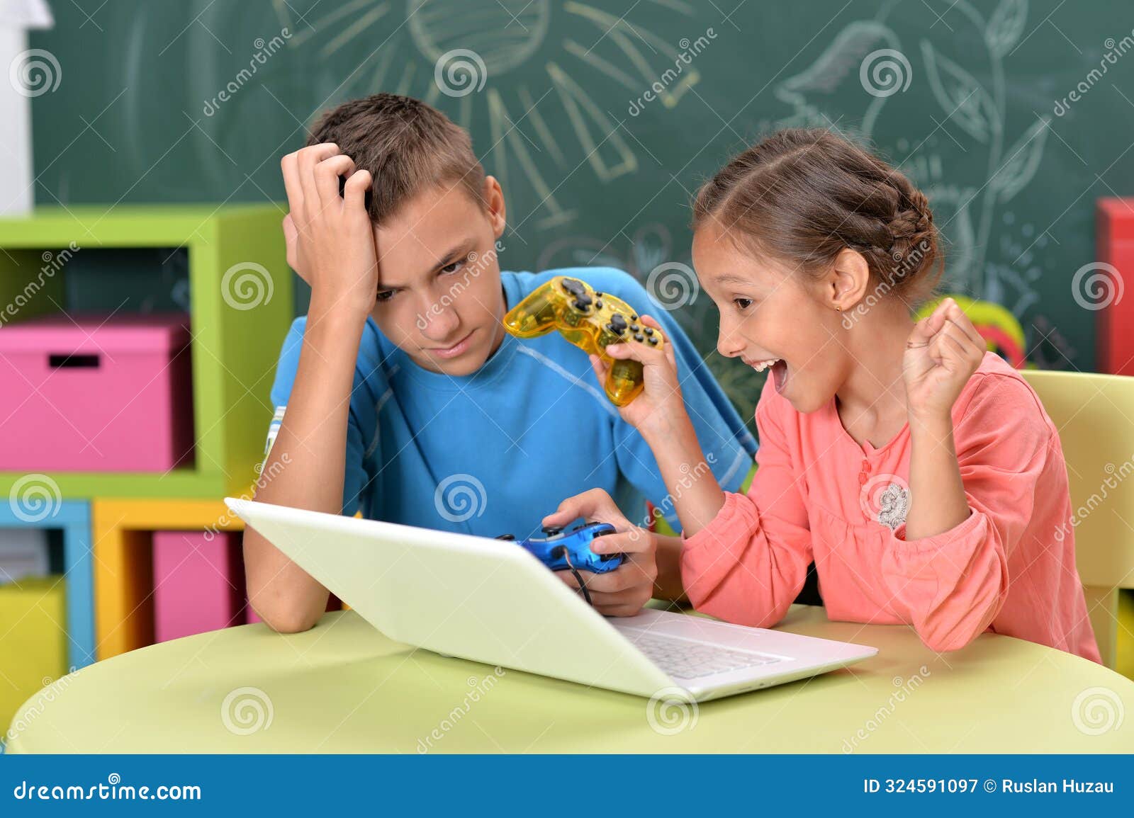 Portrait of Brother and Sister Using Laptop Stock Image - Image of home ...