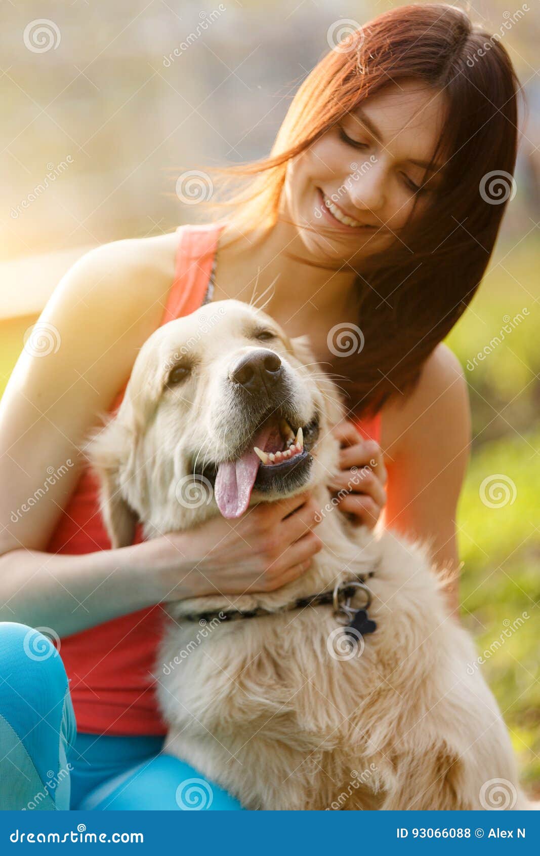 Portrait of Brunette with Dog Stock Photo - Image of green, labrador ...
