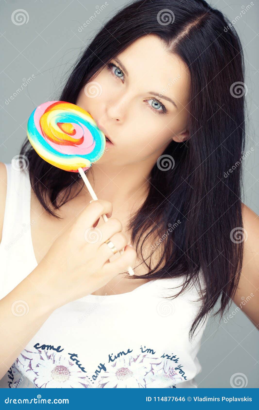 Portrait of Brunette Female with Colored Candy. Stock Photo - Image of ...