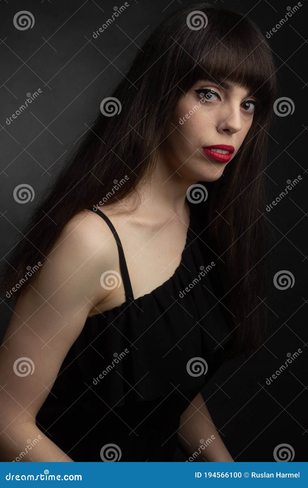 Portrait Brunette with Long Hair, Off Shoulder Stock Photo - Image of ...