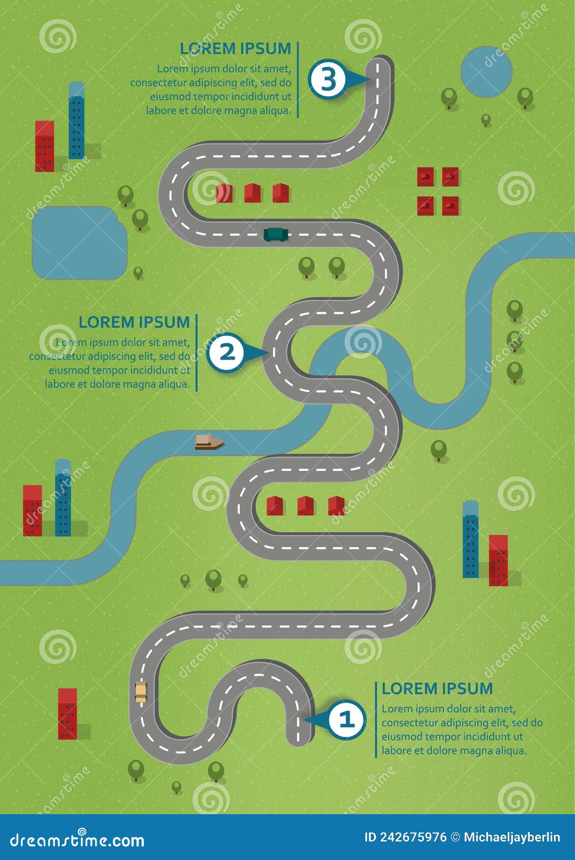 Workflow Roadmap Infographic, 3 Checkpoints In Landscape Vector ...