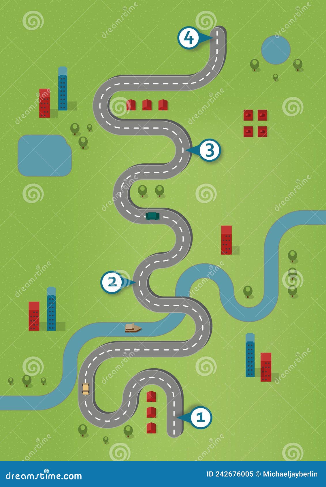 Workflow Roadmap Infographic, 3 Checkpoints In Landscape Vector ...
