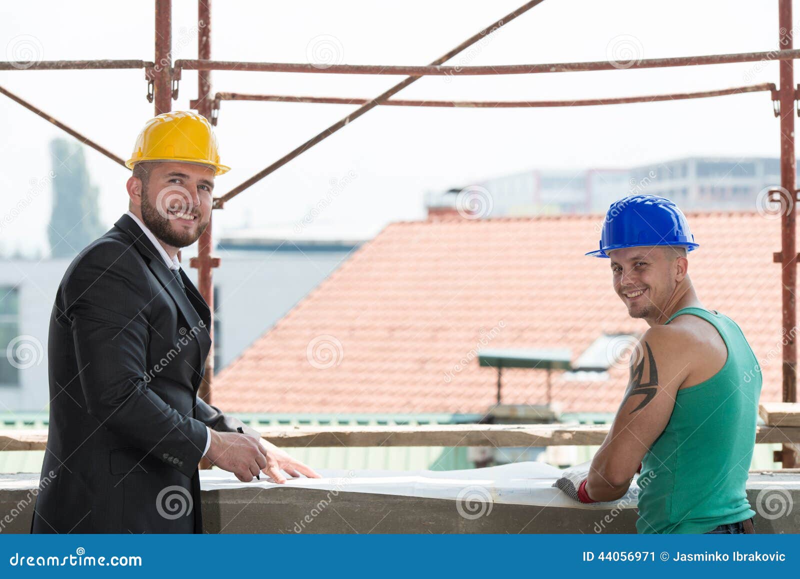 Portrait of Builder and Businessman Working at Construction Stock Image ...