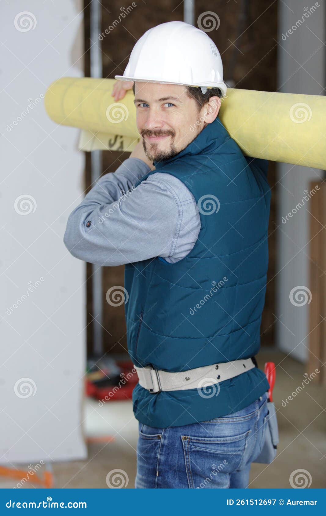 Portrait Builder Carrying Materials on Shoulder Stock Image - Image of ...
