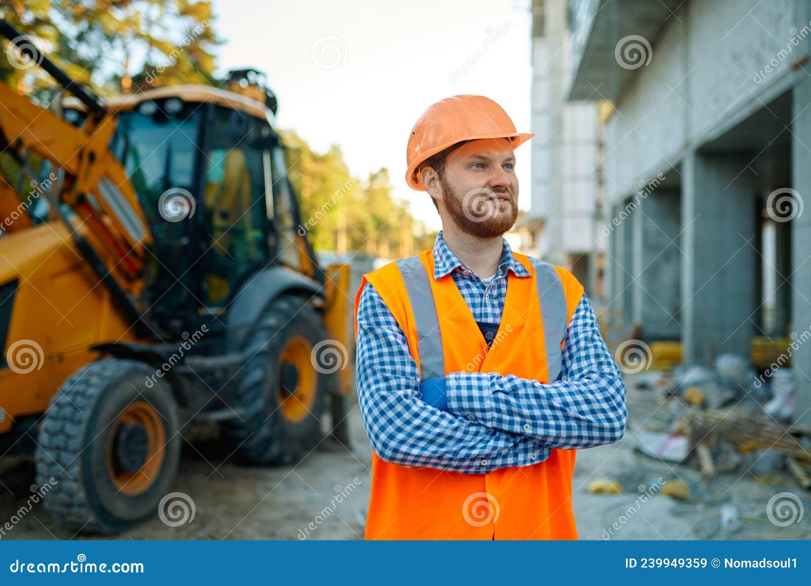 Portrait of Builder Standing at Construction Site Stock Image - Image ...