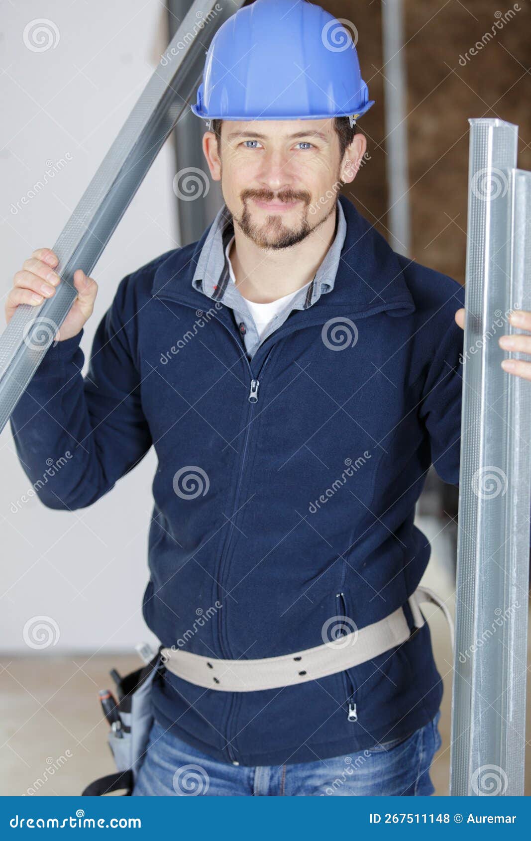 Portrait Builder Holding Aluminium Frames Stock Photo - Image of ...