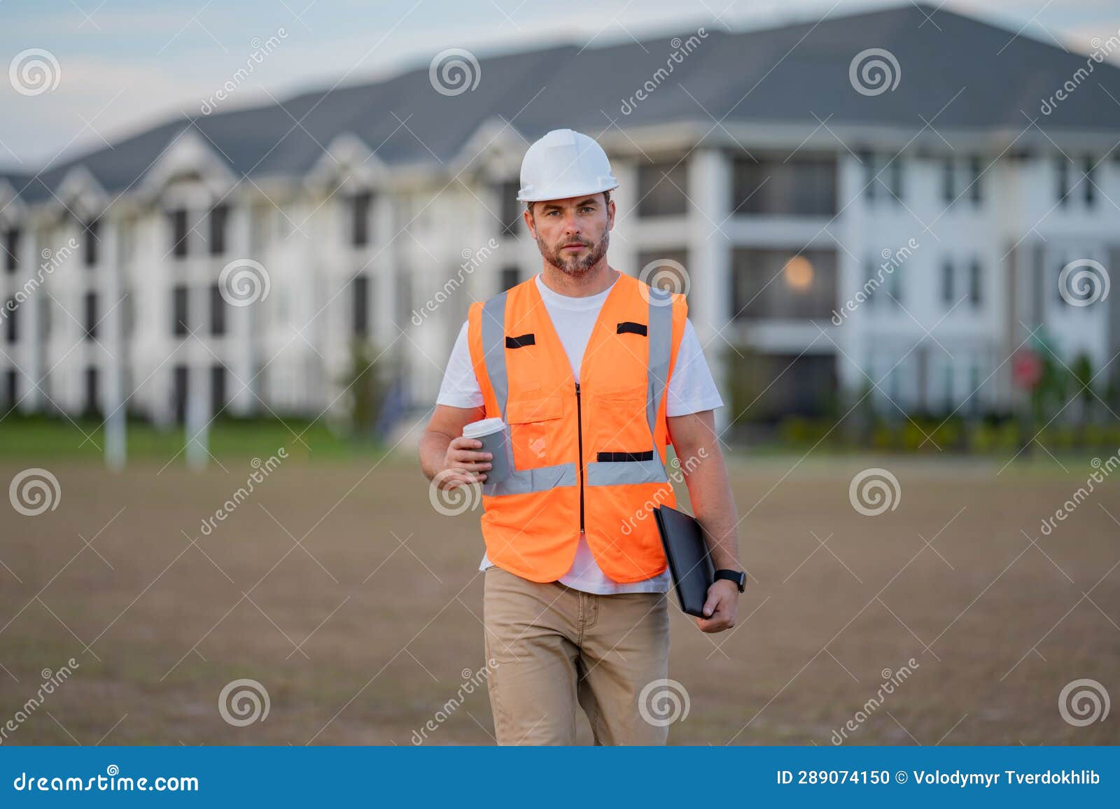 Portrait of Builder Man. Construction Worker with Hardhat Helmet on ...
