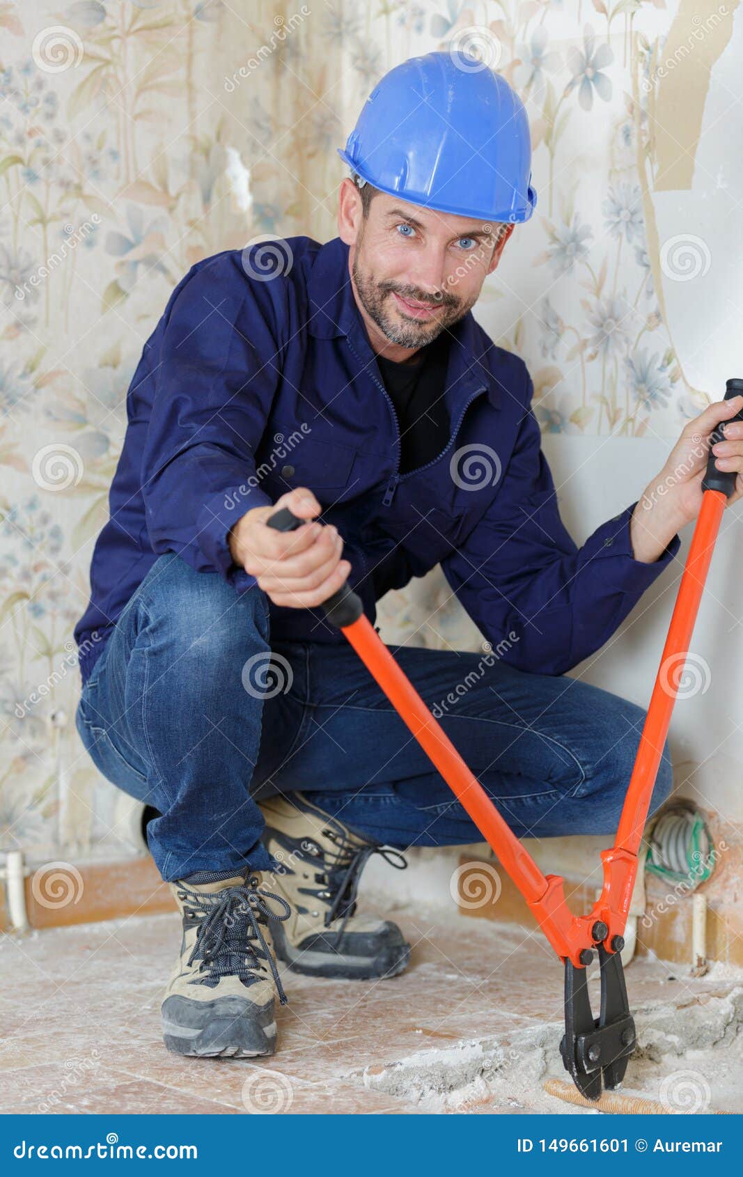 Portrait Of A Builder Smiling. Bearded Man Worker With Beard In ...