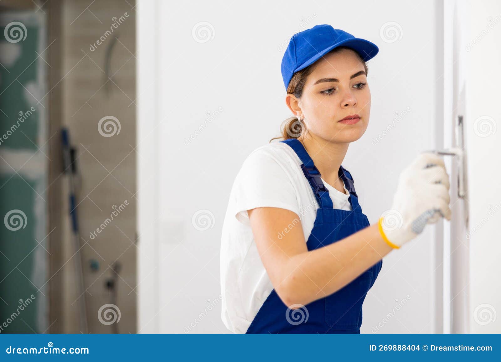 Portrait of Builder in Process of Finishing Work Stock Photo - Image of ...
