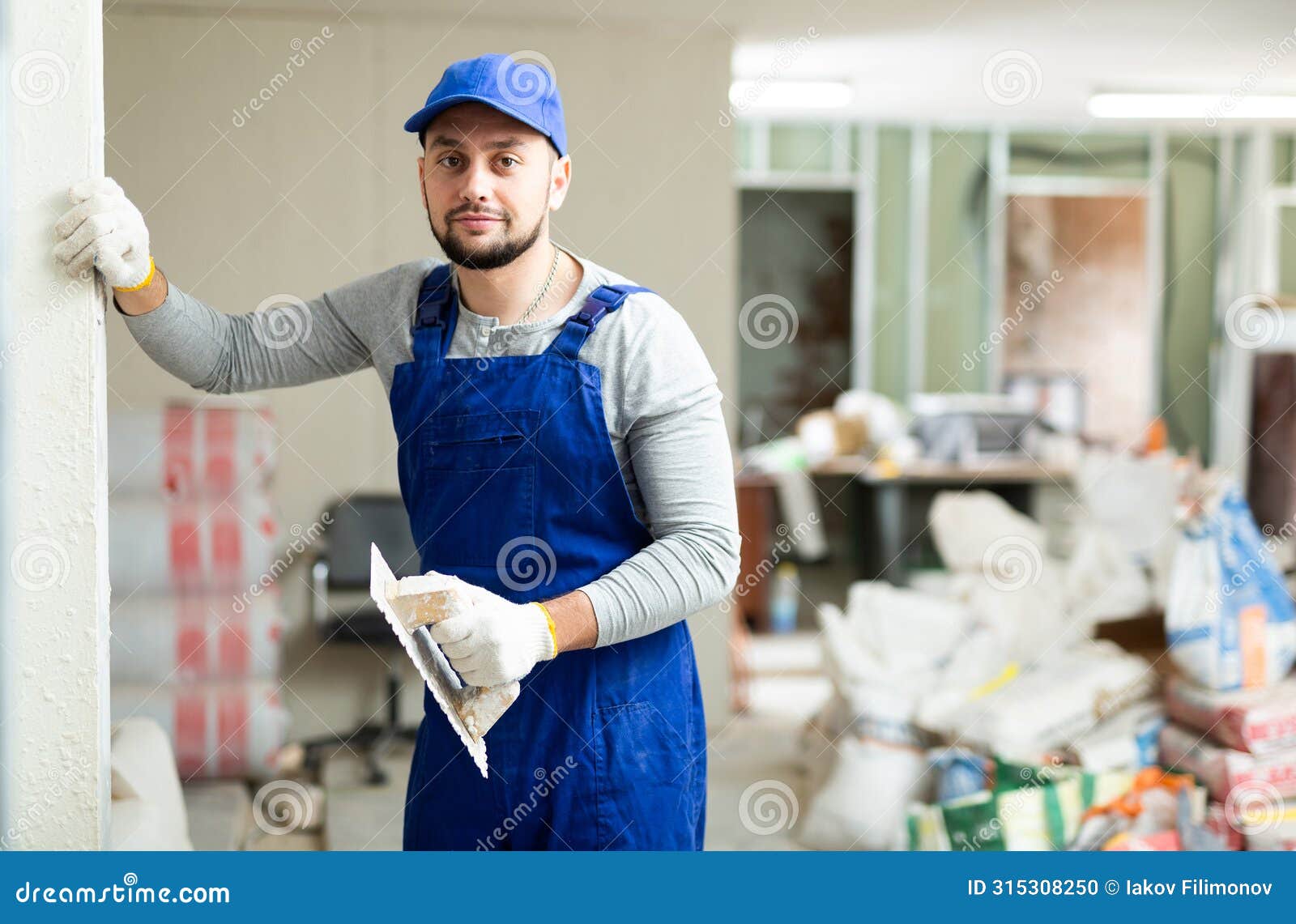 Portrait of Builder in Process of Finishing Work Stock Photo - Image of ...