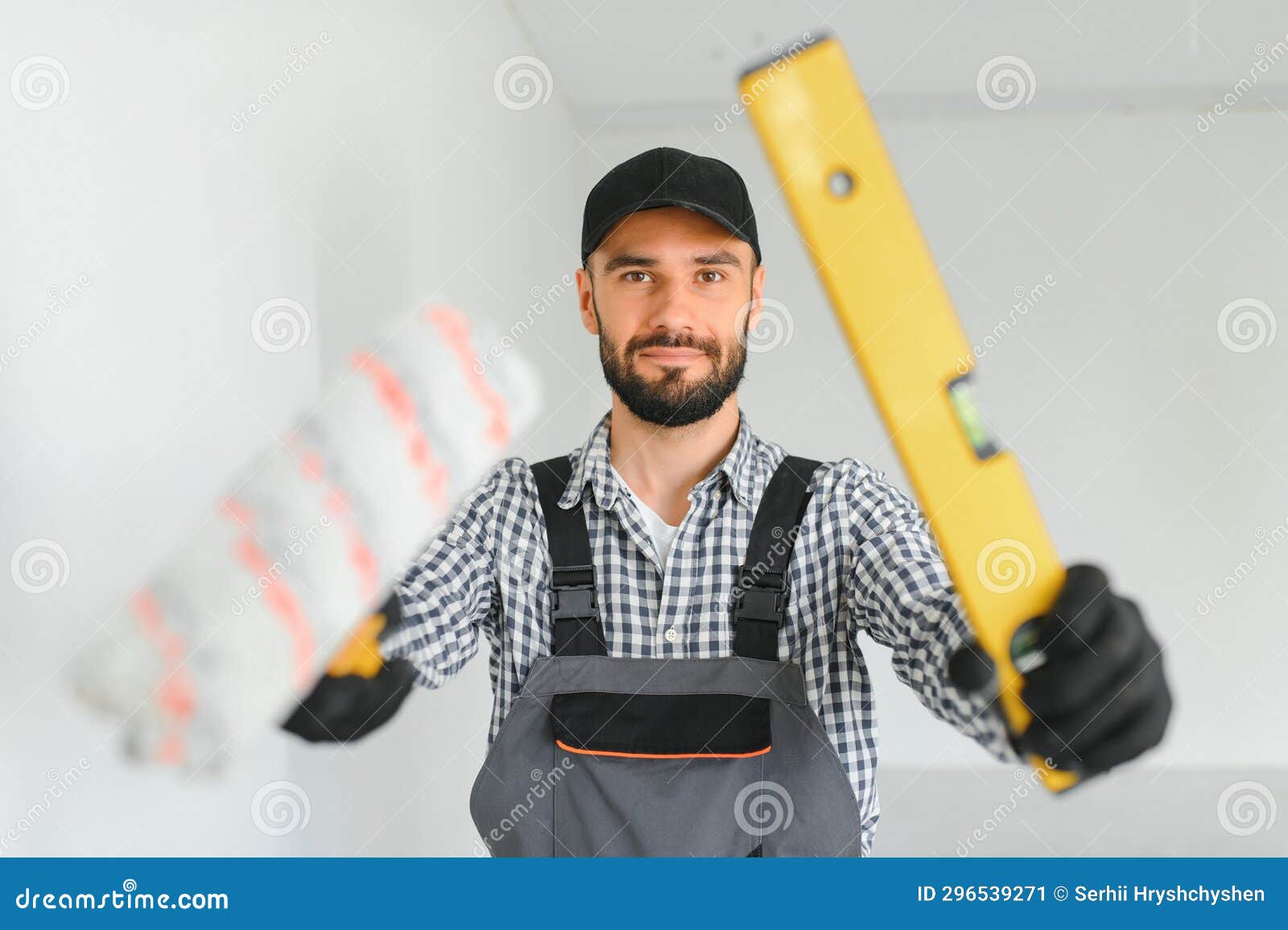 Portrait of a Builder in the Process of Working on a Construction Site ...