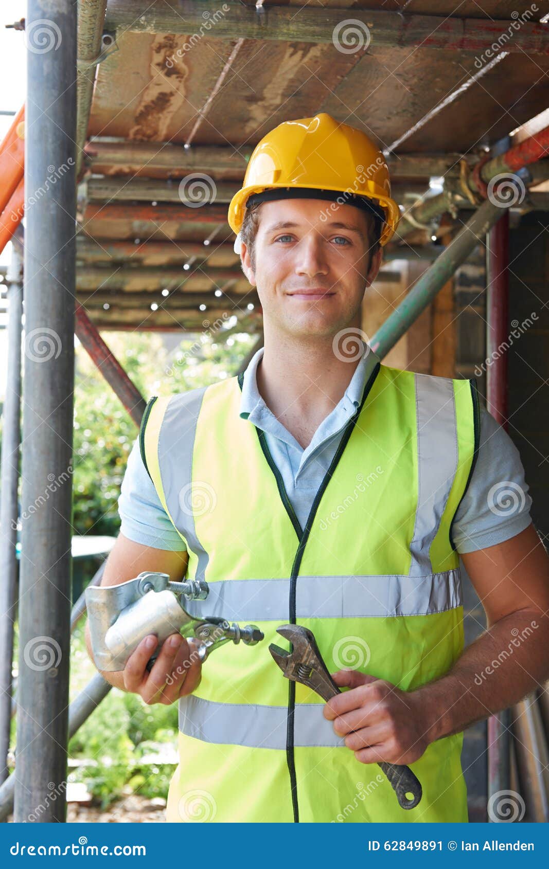 Portrait of Builder Putting Up Scaffolding Stock Image - Image of ...