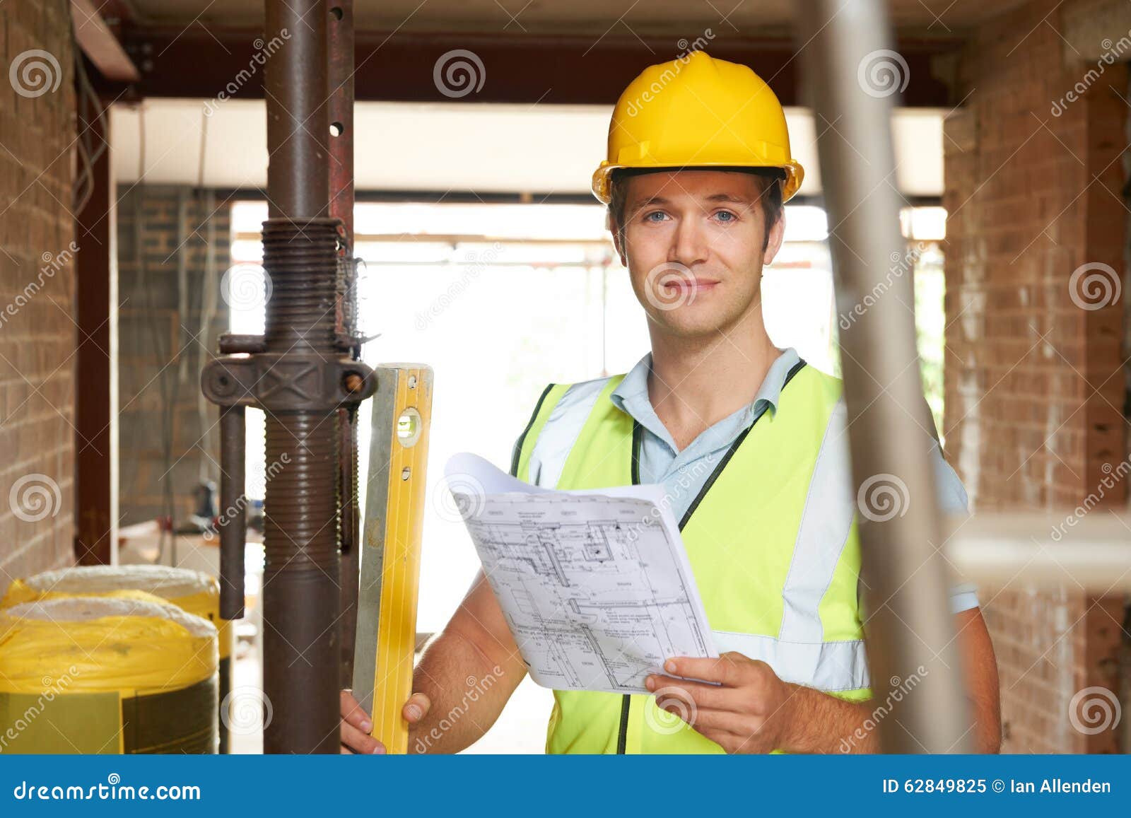 Portrait of Builder on Site with Plans Stock Image - Image of accuracy ...