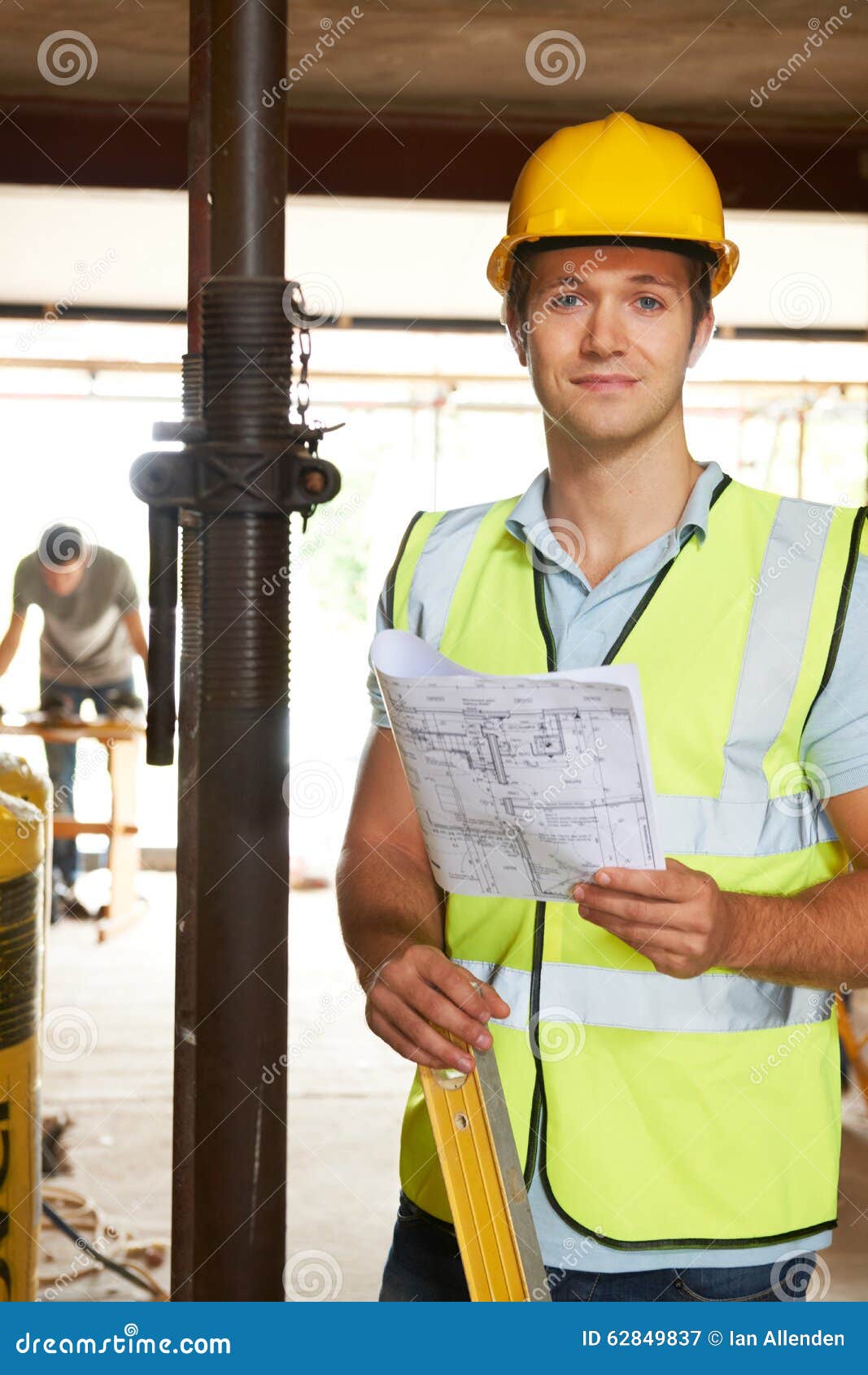Portrait of Builder on Site with Plans Stock Image - Image of ...