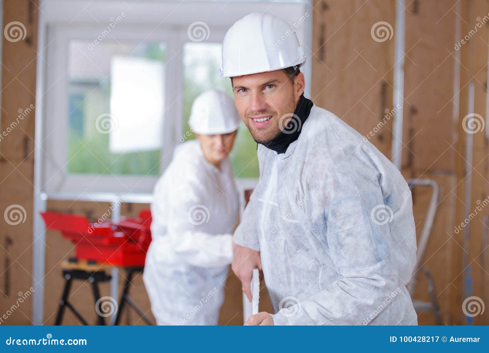 Portrait Builders Carrying Plasterboard Stock Image - Image of worker ...