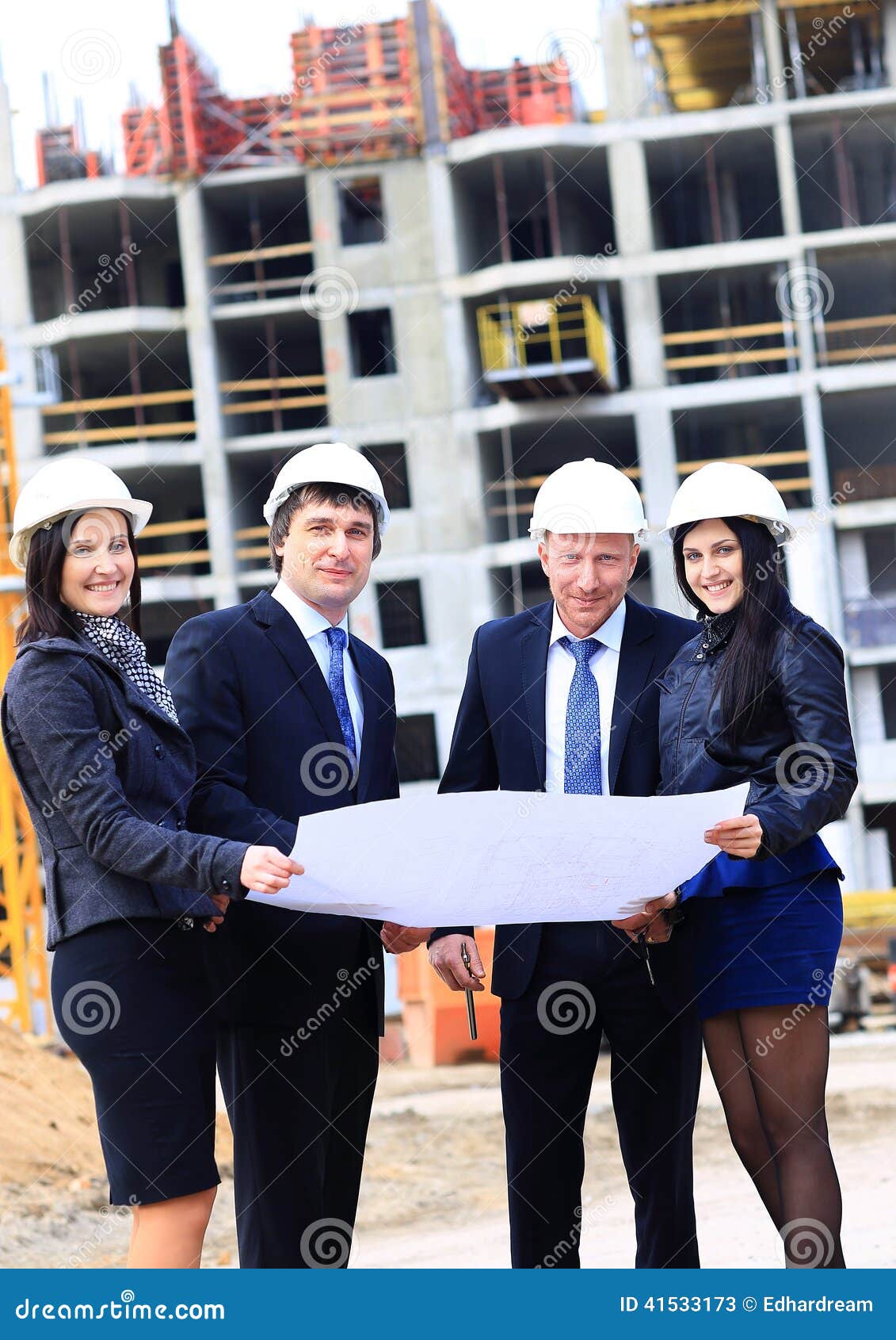 Portrait of Builders Standing at Building Site Stock Image - Image of ...