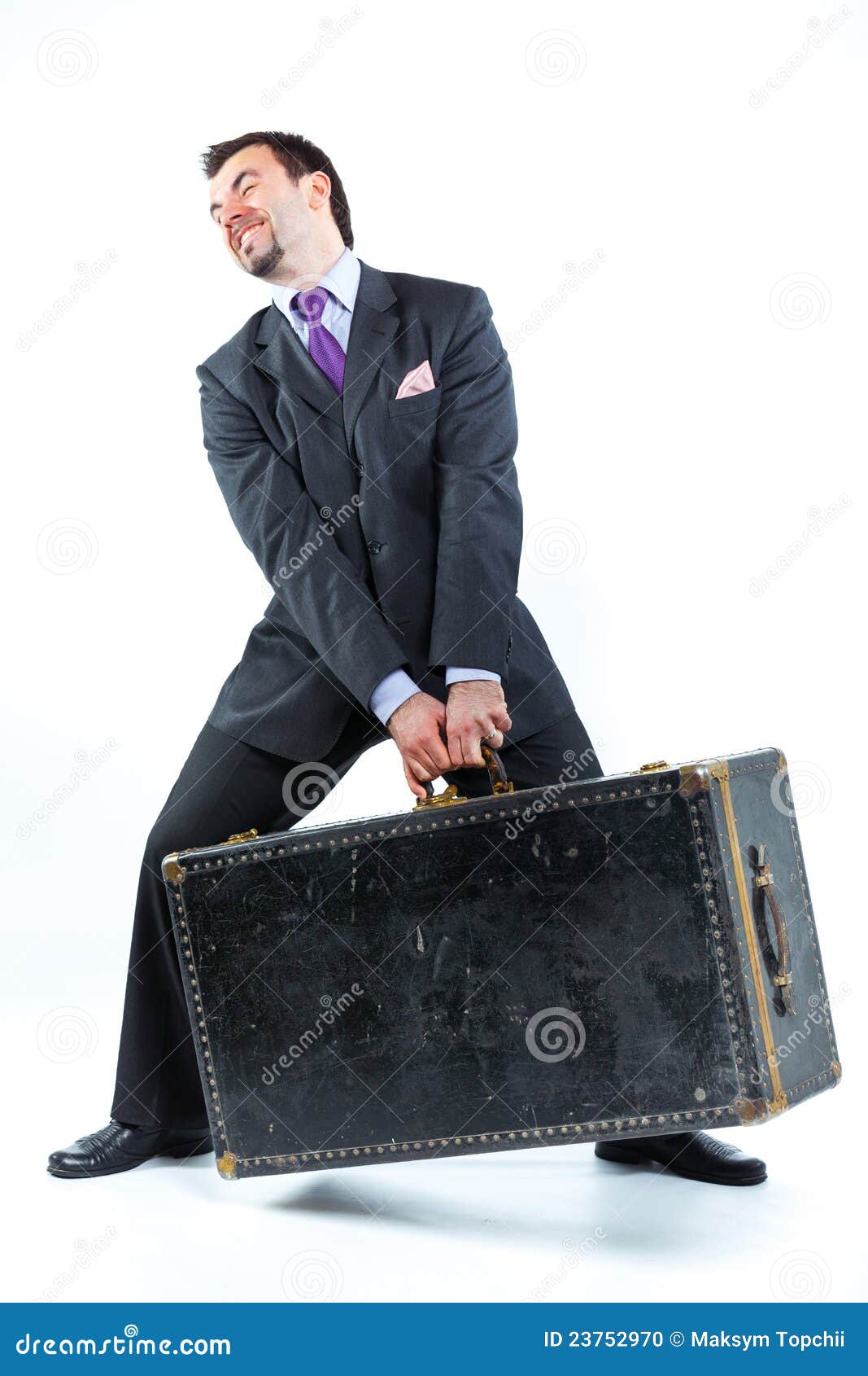 Portrait of a Business Man with Big Old Suitcase Stock Photo - Image of ...