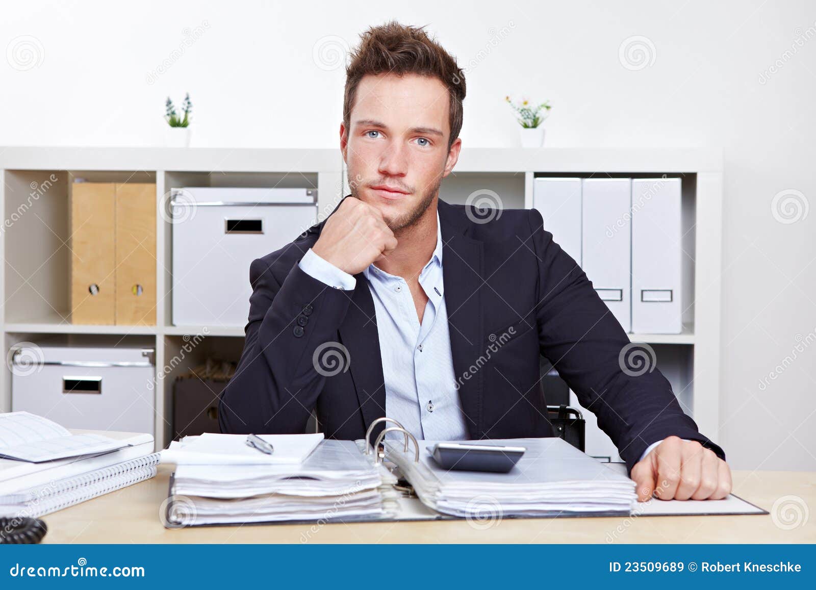 Portrait of Business Man at Desk Stock Image - Image of caucasian ...