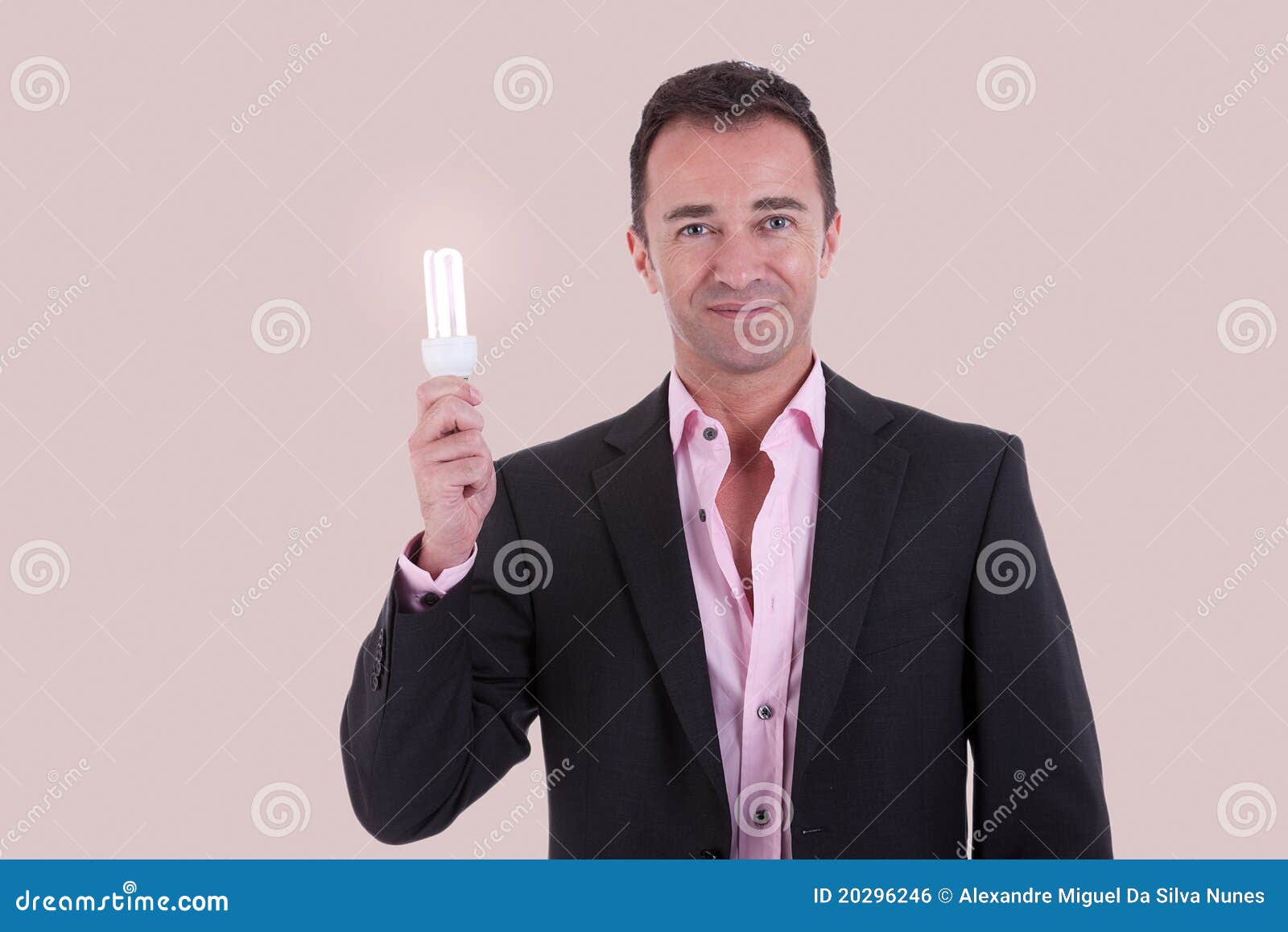 Portrait of a Business Man with a Light Bulb Stock Photo - Image of ...