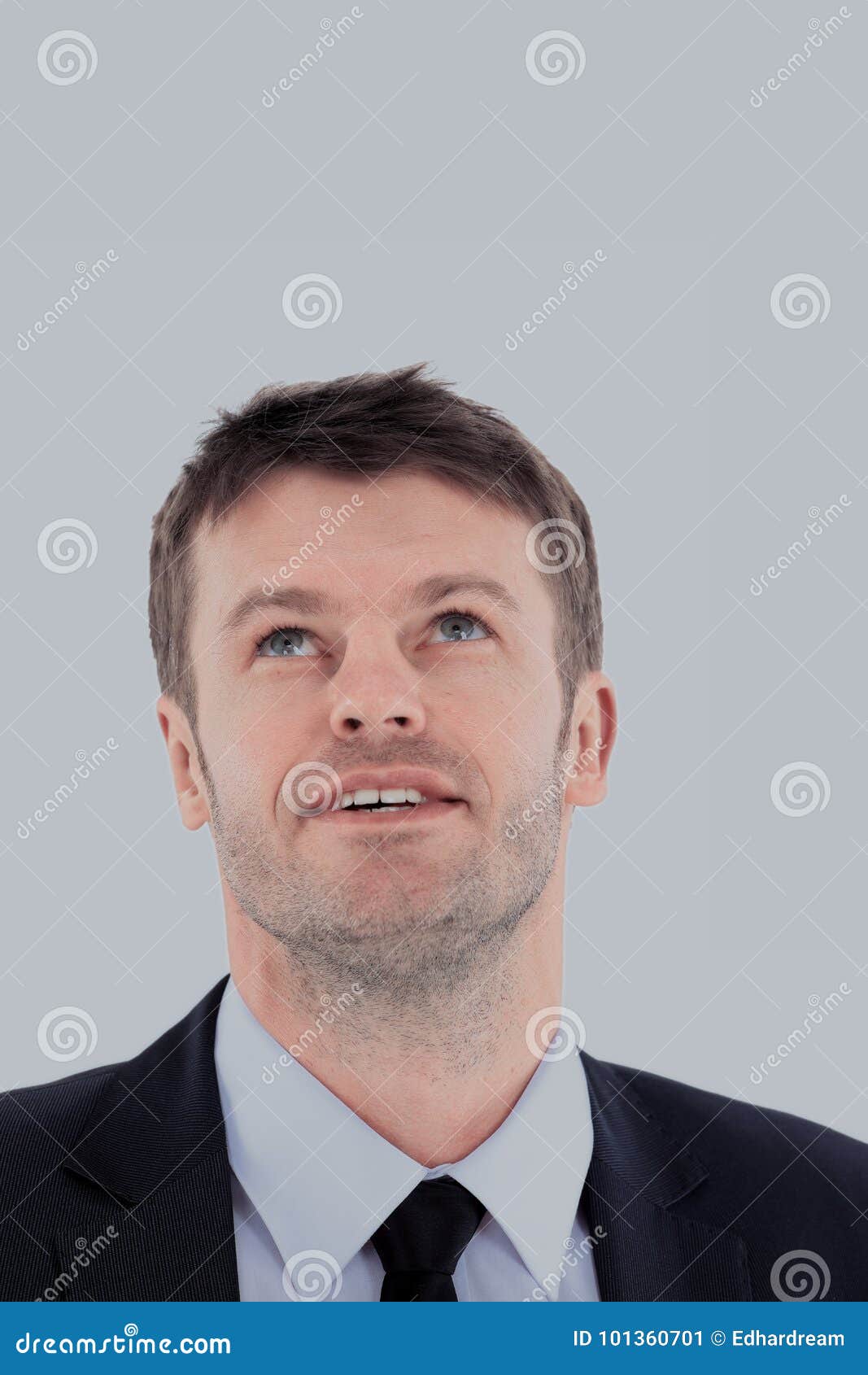 Portrait of Business Man Looking Up and Smile Stock Image - Image of ...