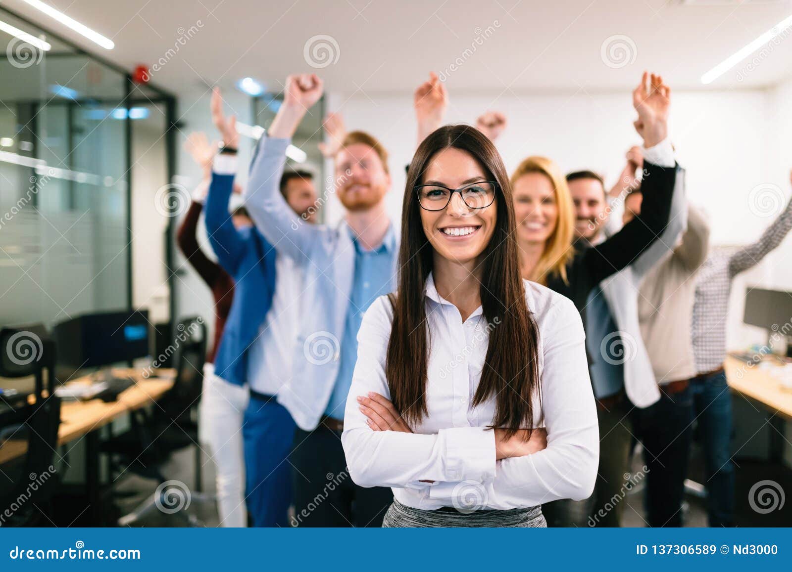 Portrait of Business Team Posing in Office Stock Image - Image of ...