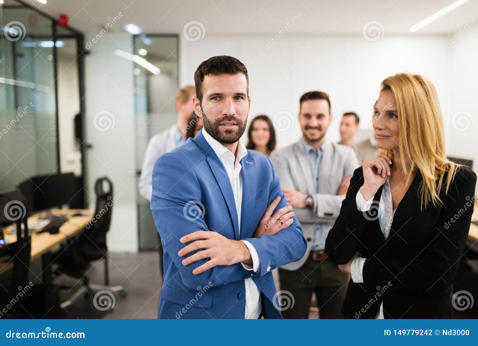 Portrait of Business Team Posing in Office Stock Photo - Image of happy ...