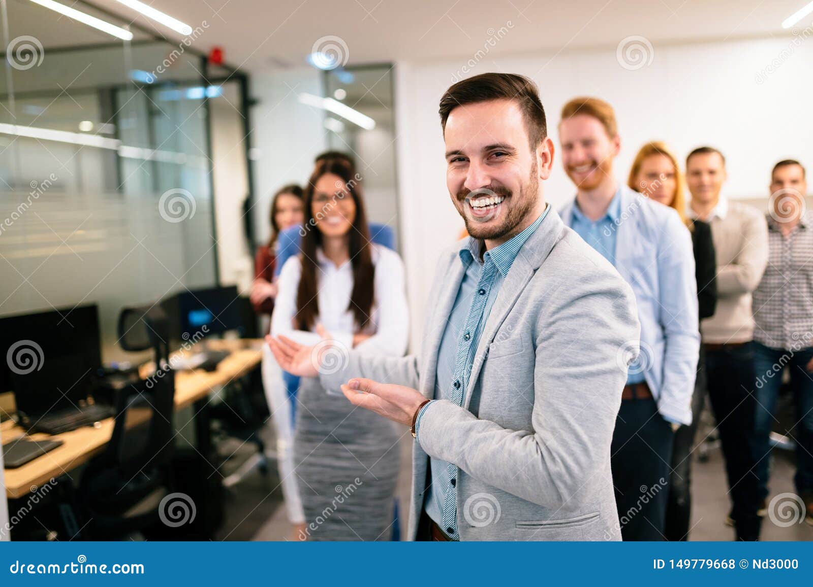 Portrait of Business Team Posing in Office Stock Photo - Image of ...