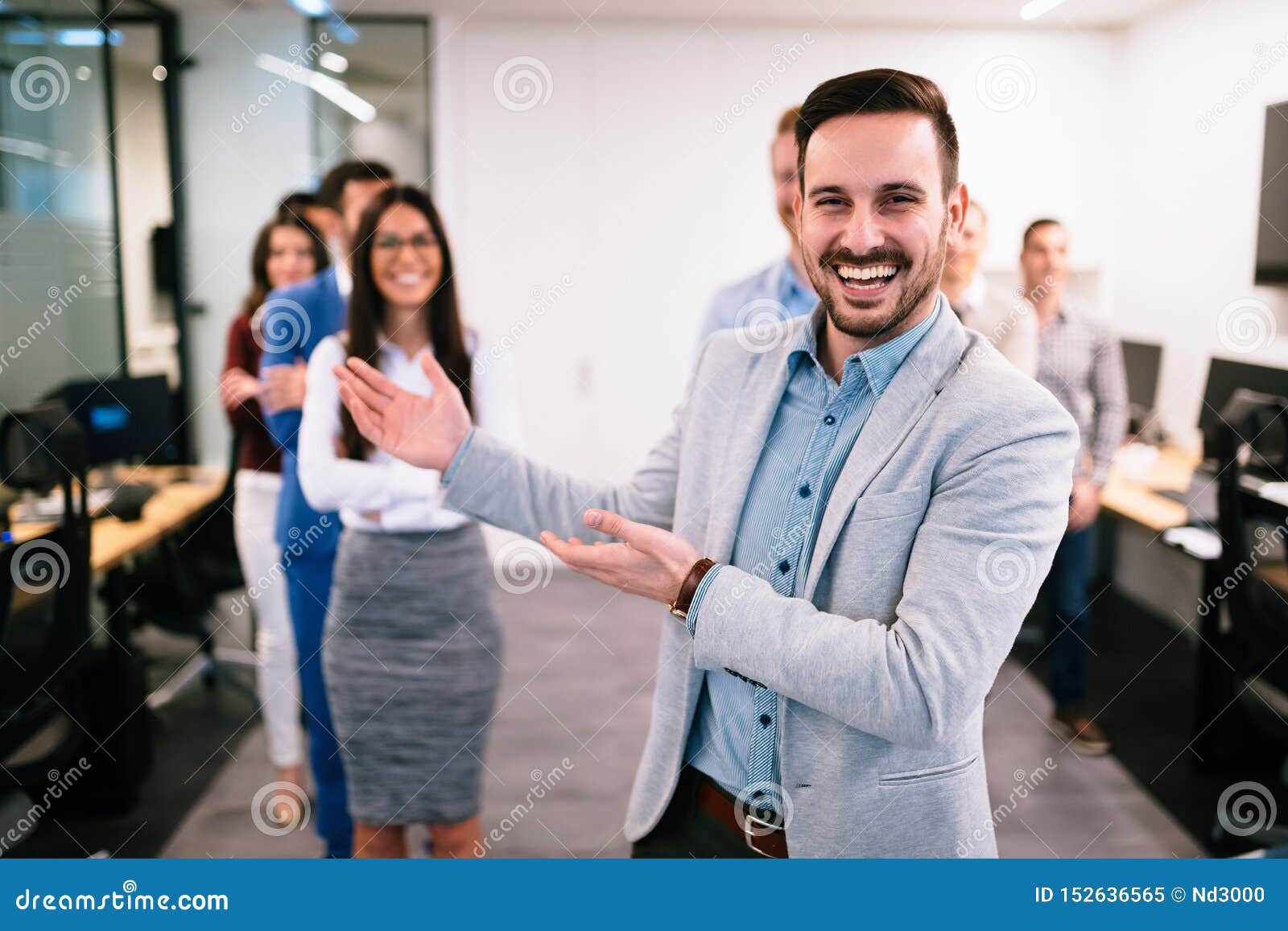 Portrait of Business Team Posing in Office Stock Image - Image of ...