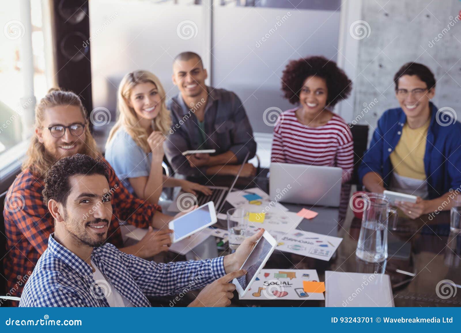Portrait of Business Team Working Together at Desk Stock Image - Image ...
