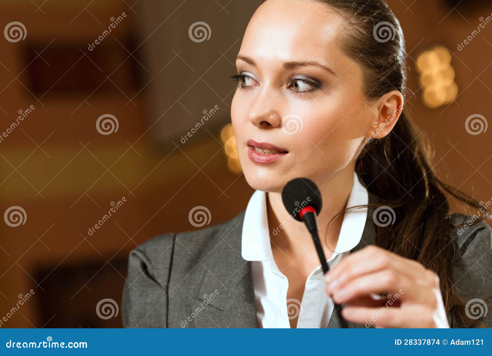 Portrait of a Business Woman with Microphone Stock Photo - Image of ...