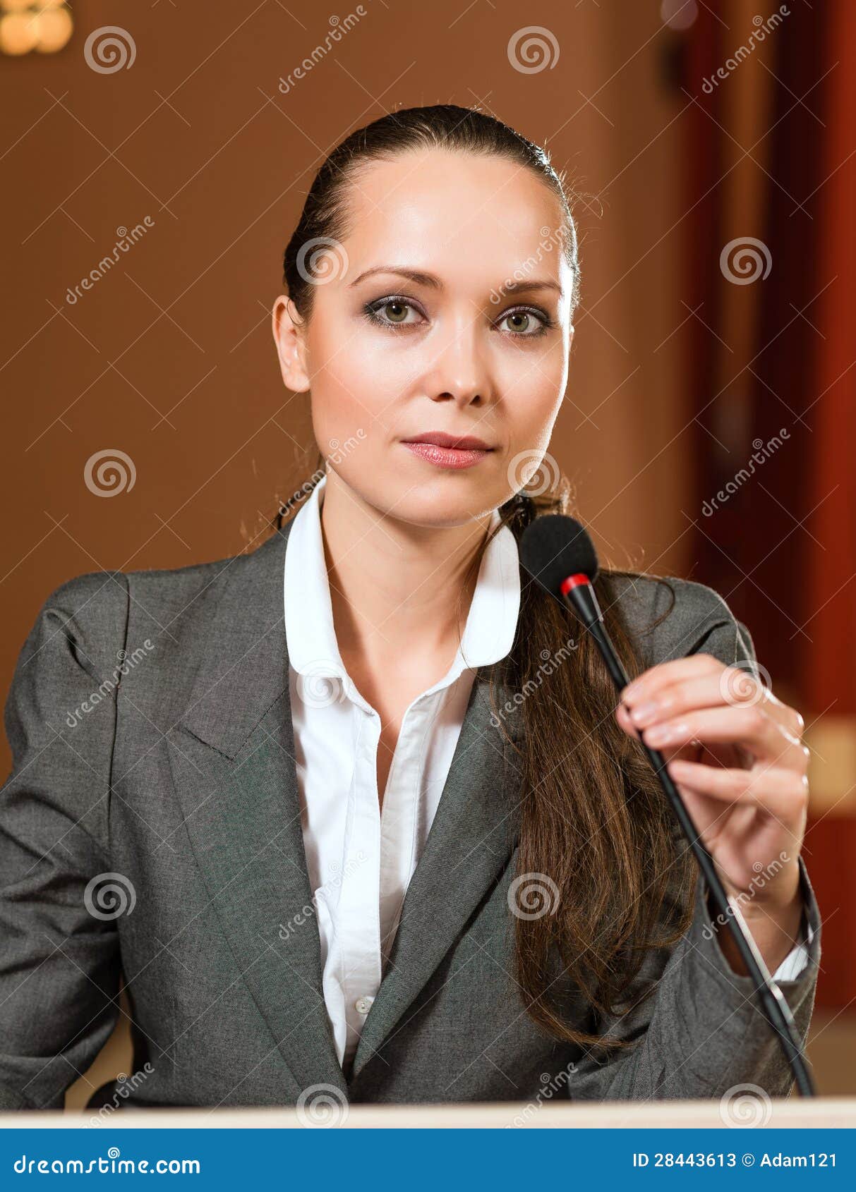 Portrait of a Business Woman with Microphone Stock Image - Image of ...