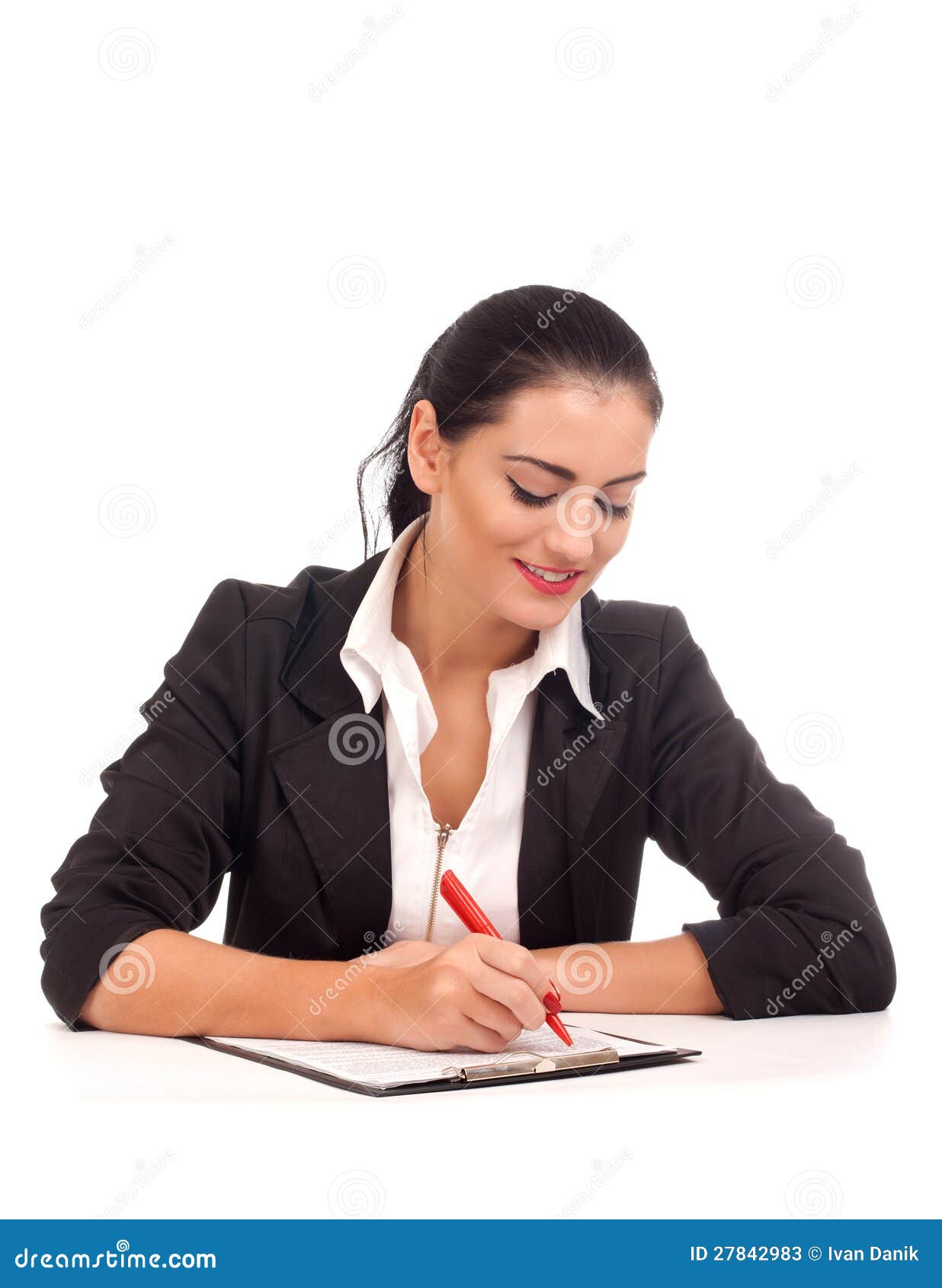 Portrait of Business Woman Signing Documents Stock Image - Image of ...