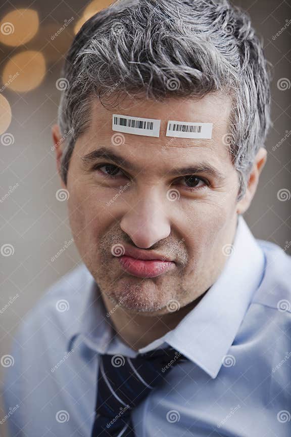 Portrait of a Businessman with Barcode on Forehead Stock Image - Image ...
