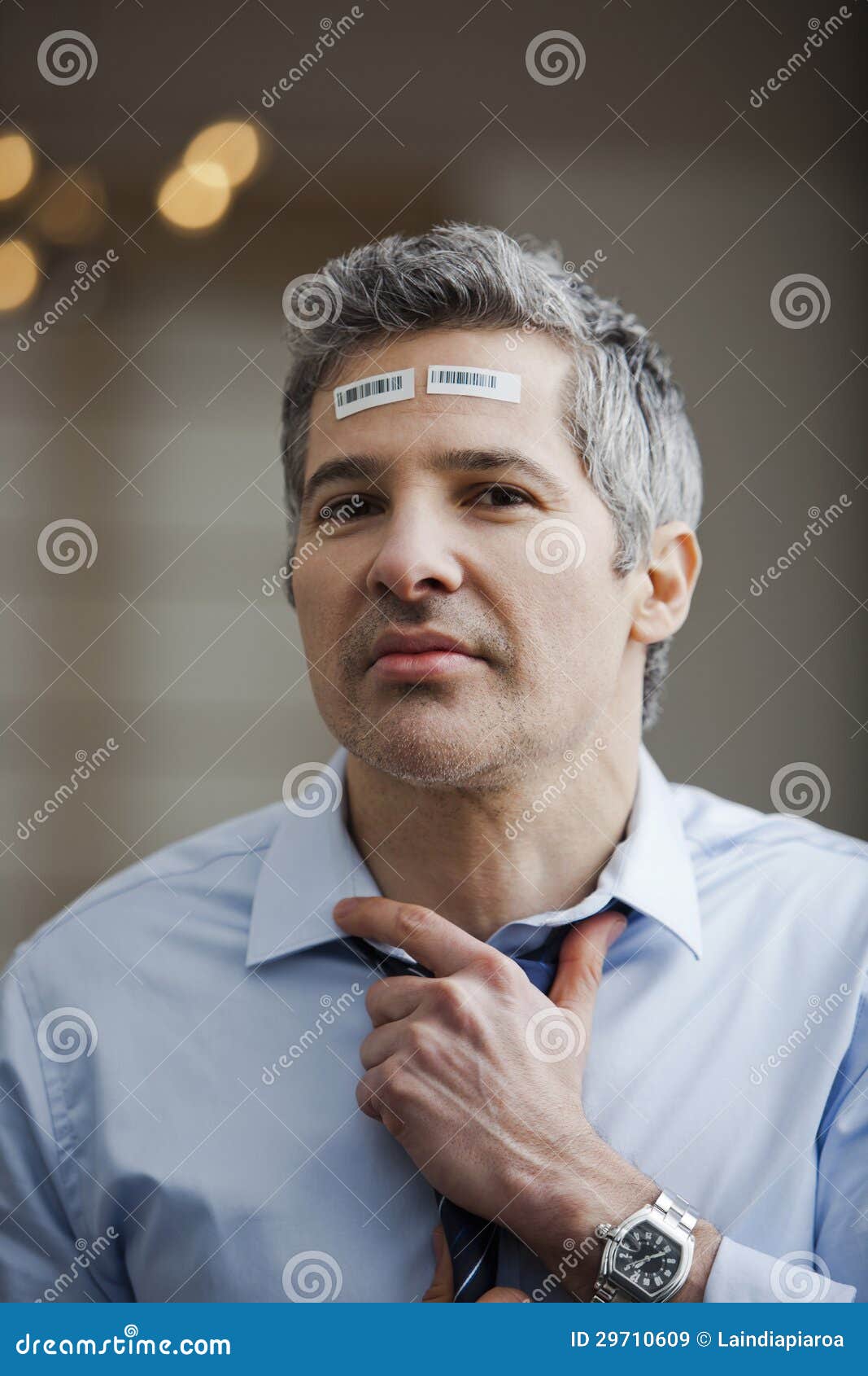 Portrait of a Businessman with Barcode on Forehead Stock Image - Image ...