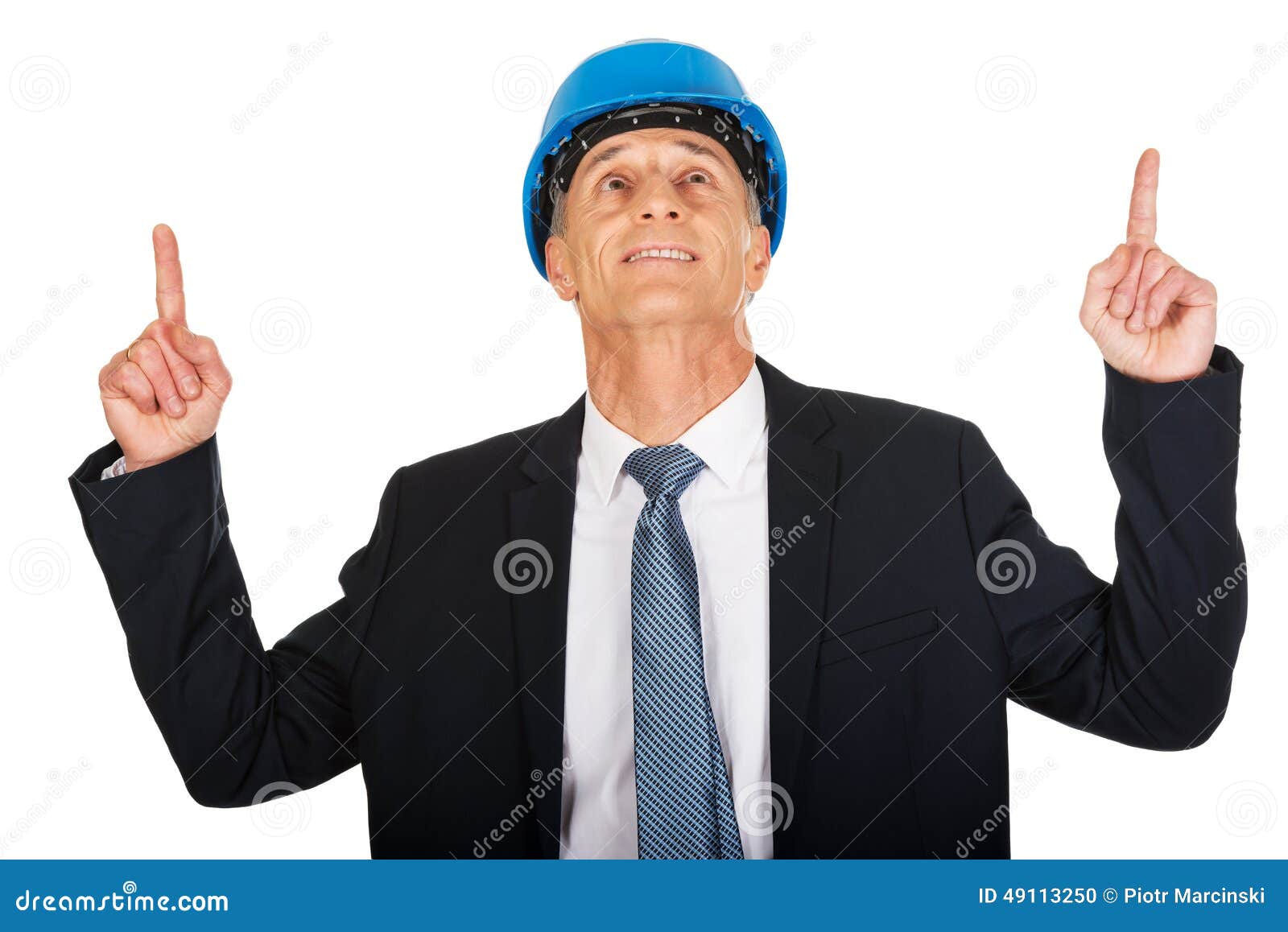 Portrait of Businessman Engineer Pointing Up Stock Photo - Image of ...
