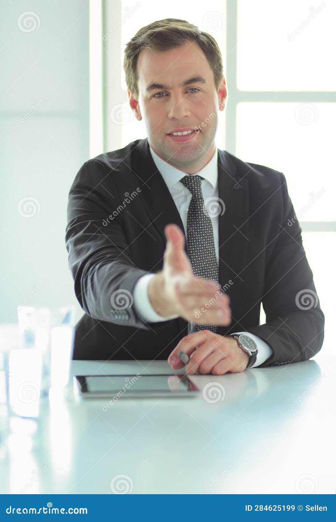 Portrait of Businessman Giving Hand for Handshake. Stock Image - Image ...