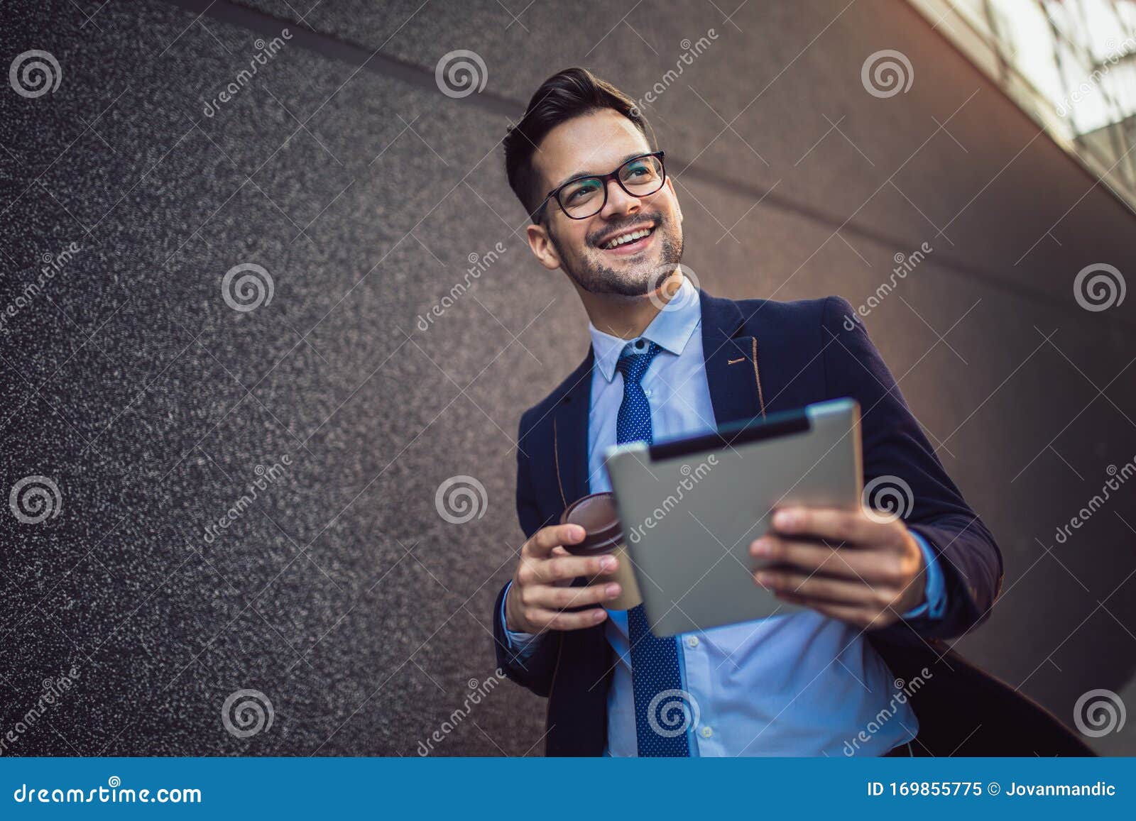 Businessman In Glasses Holding Tablet Stock Image Image Of