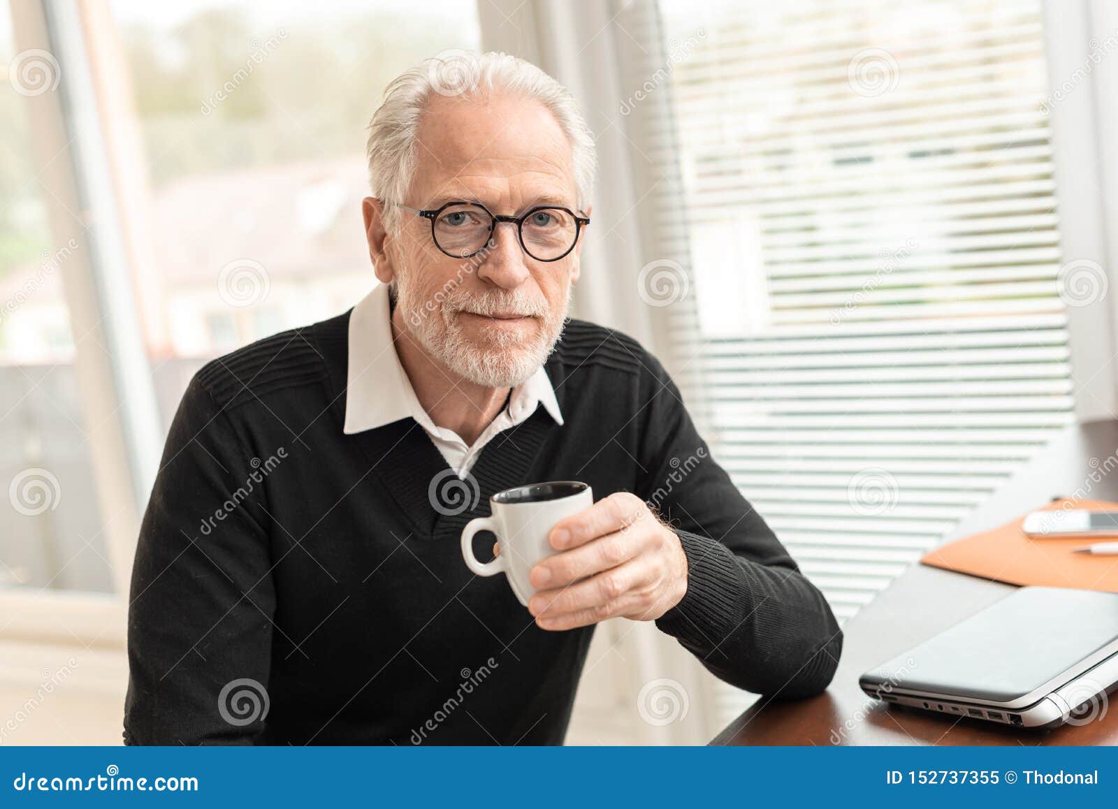 Portrait of Businessman Having Coffee Break Stock Image - Image of ...