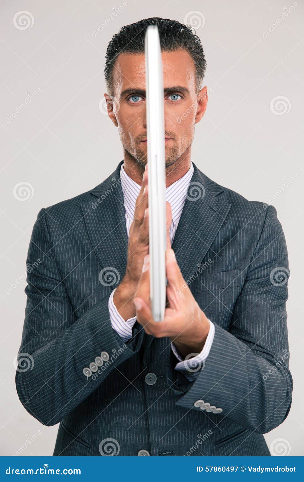 Portrait of a Businessman Holding Laptop Computer Stock Image - Image ...