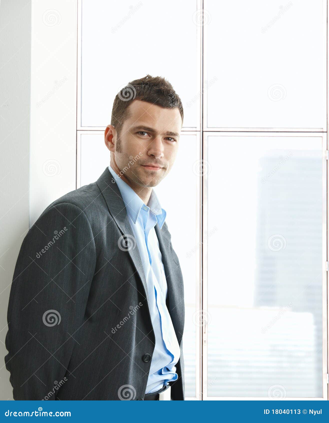 Portrait of Businessman at Office Window Stock Image - Image of collar ...