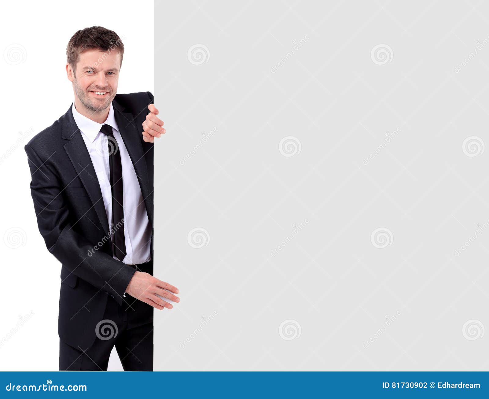 Portrait of Businessman Showing Banner. Stock Photo - Image of handsome ...