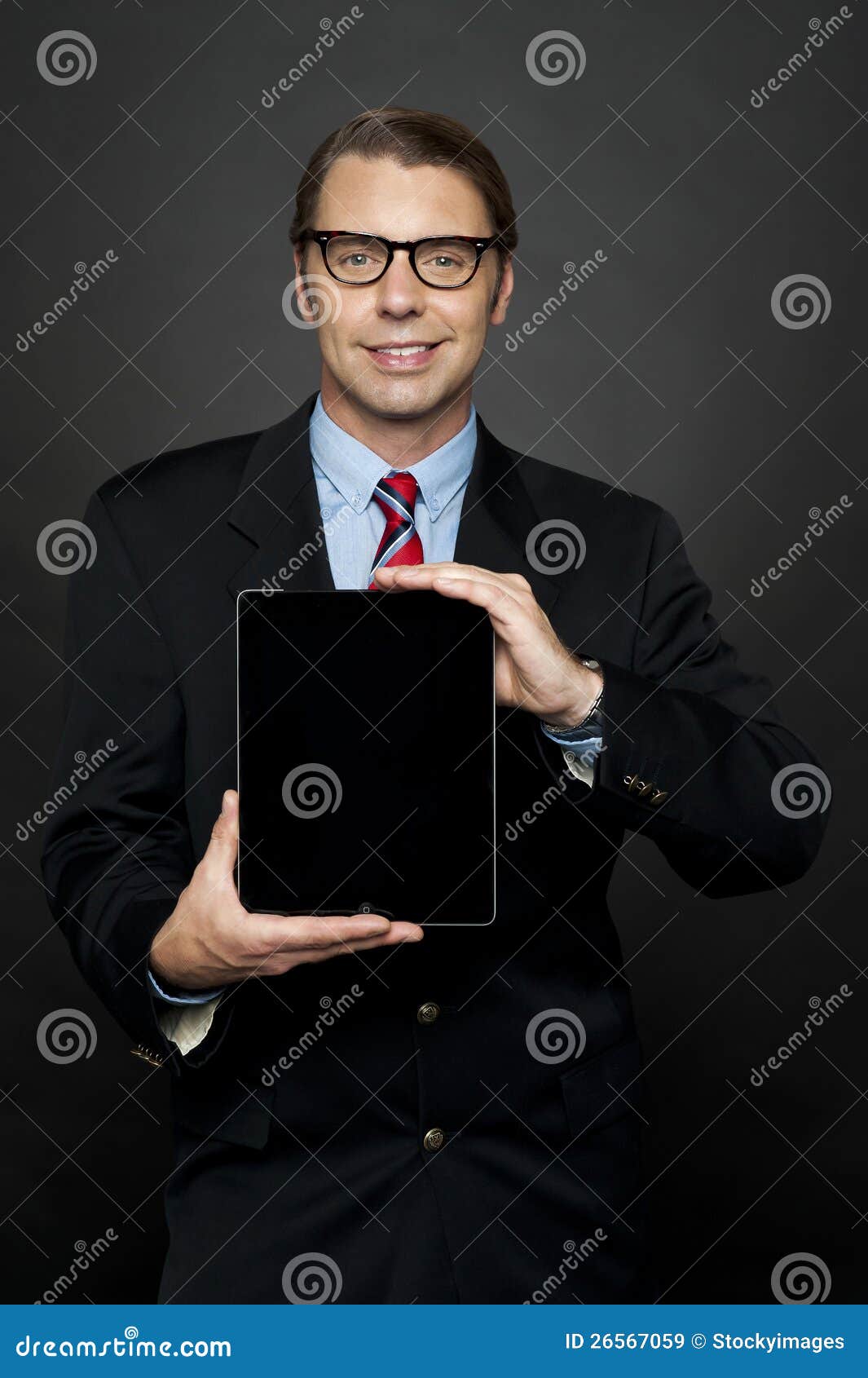Portrait of Businessman Showing New Digital Device Stock Image - Image ...