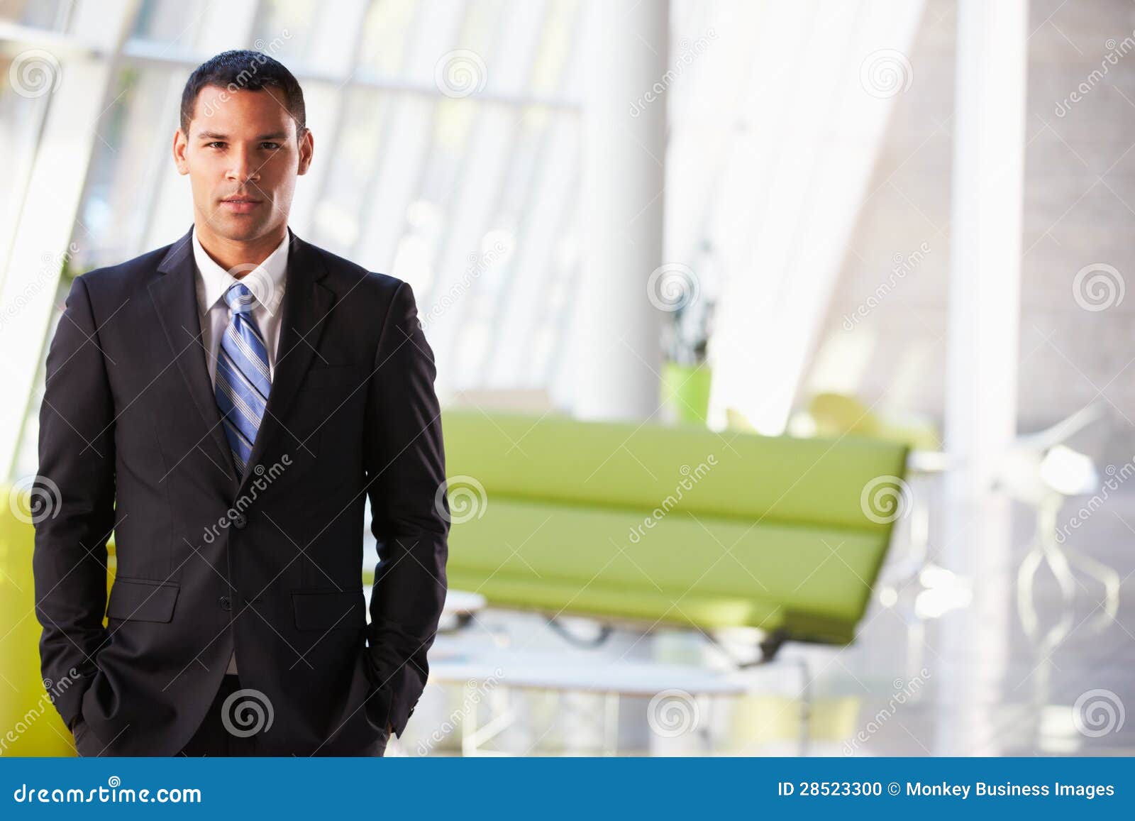 Portrait of Businessman Standing Modern Office Reception Stock Photo ...