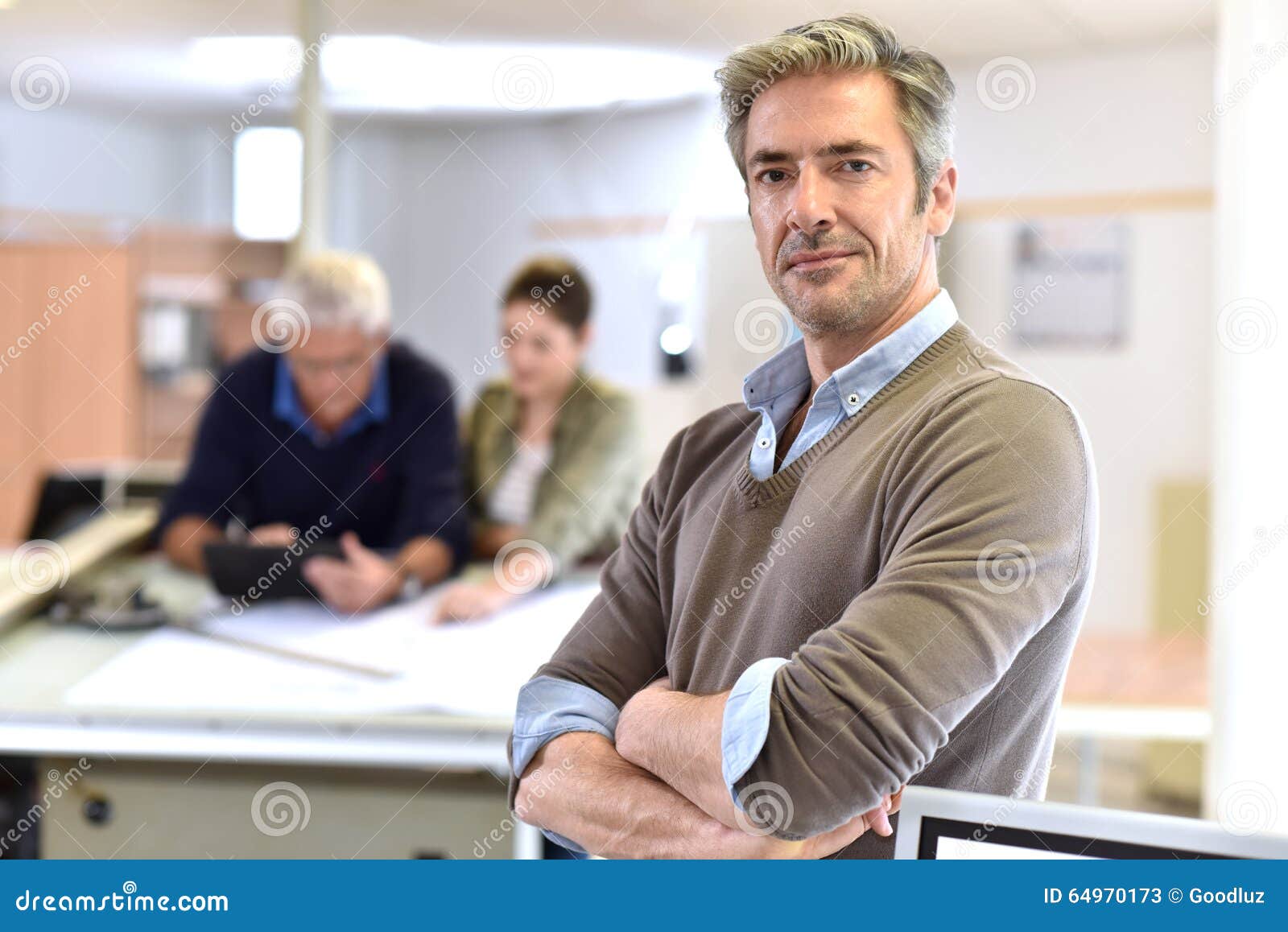 Portrait of Businessman Standing at Office Stock Image - Image of desk ...