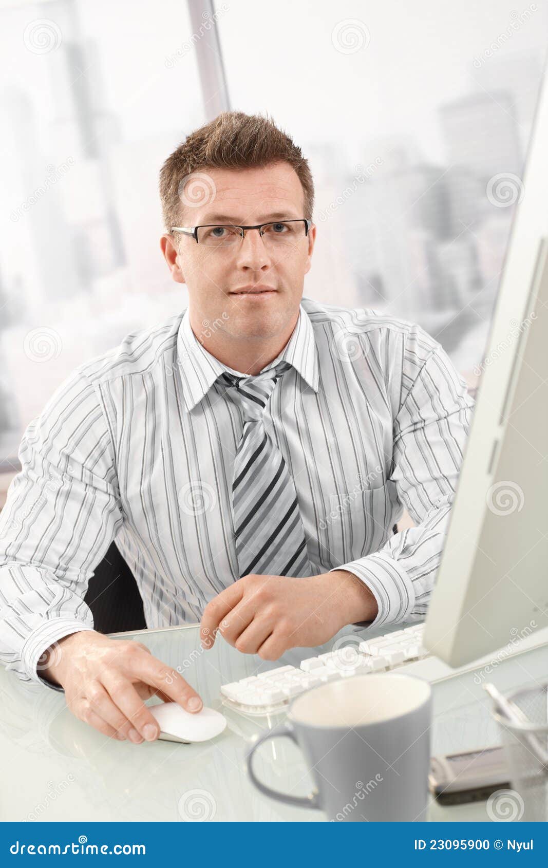 Portrait of Businessman Using Desktop Computer Stock Photo - Image of ...
