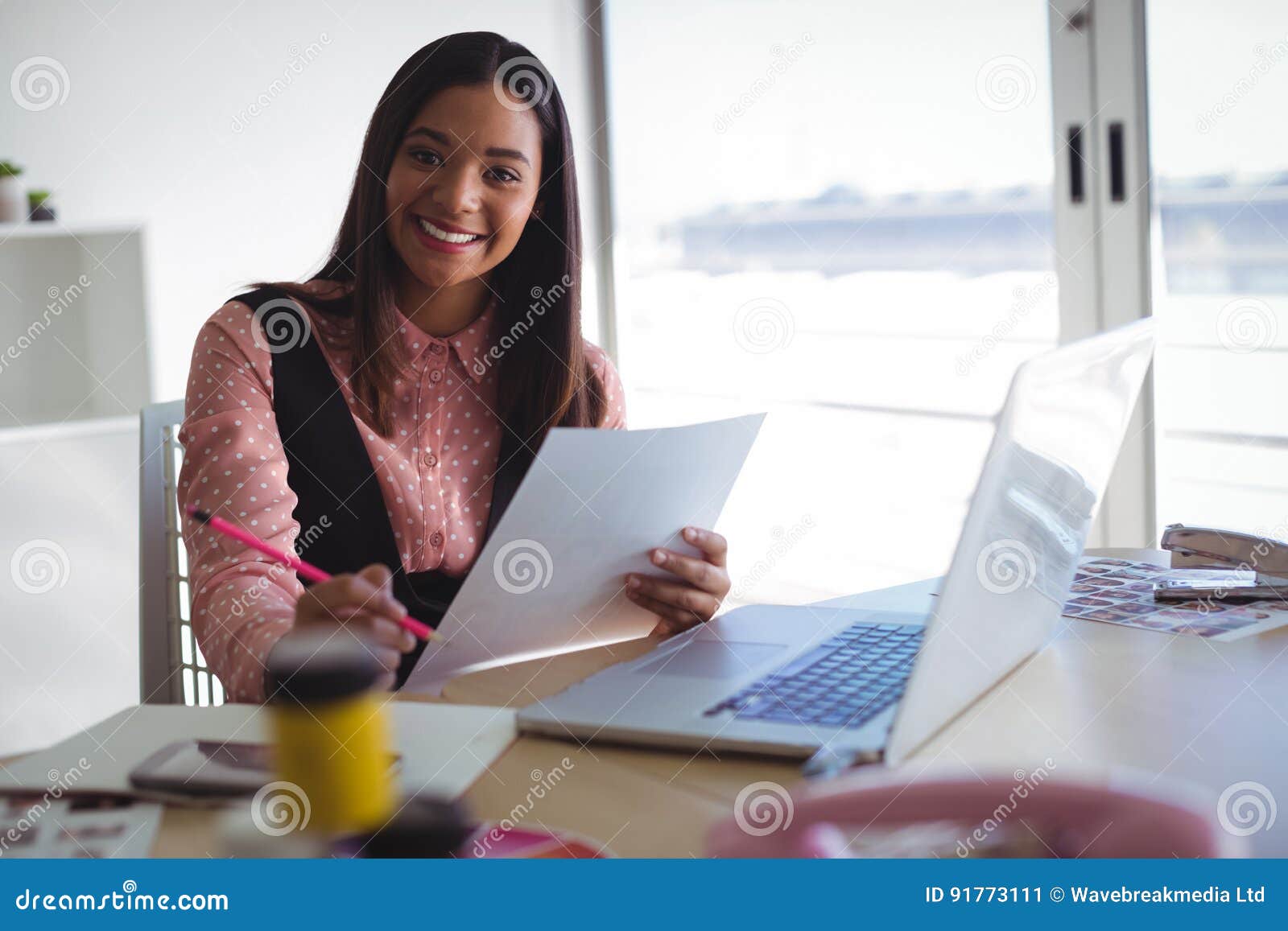 Portrait Businesswoman Holding Document at Creative Office Stock Image ... Portrait Businesswoman Holding Document at Creative Office Stock Image ...