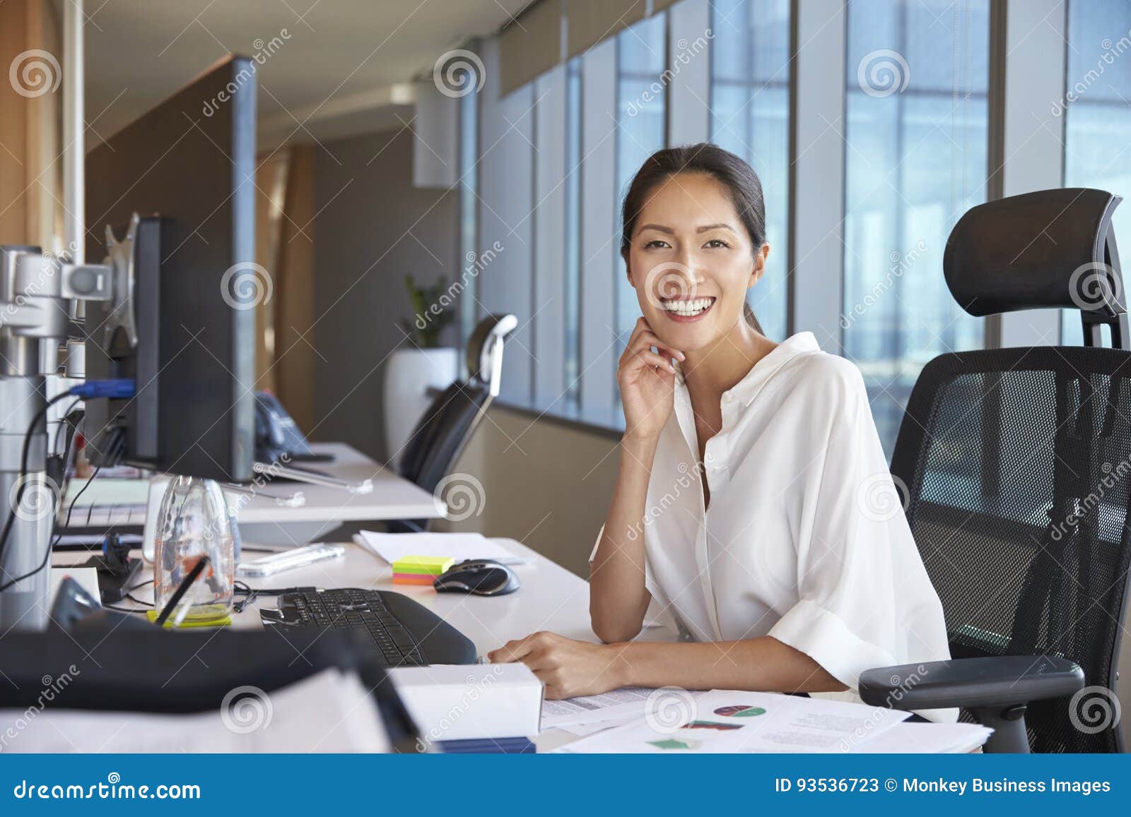 Portrait of Businesswoman at Office Desk Using Computer Stock Image ...
