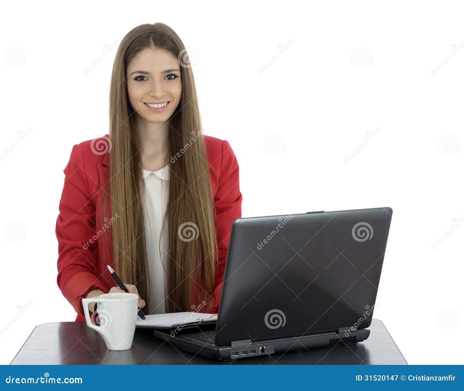 Portrait Of Businesswoman In Red Suit Isolated On White Background
